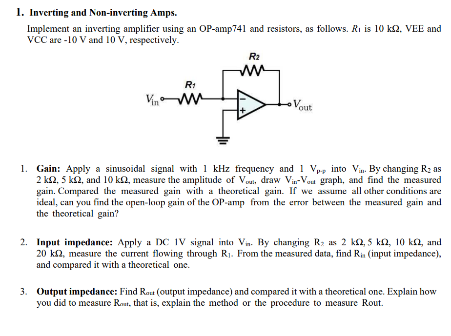 Inverting and Non-inverting Amps.Implement an | Chegg.com