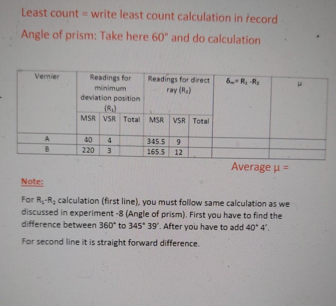 Solved Least count = write least count calculation in record | Chegg.com