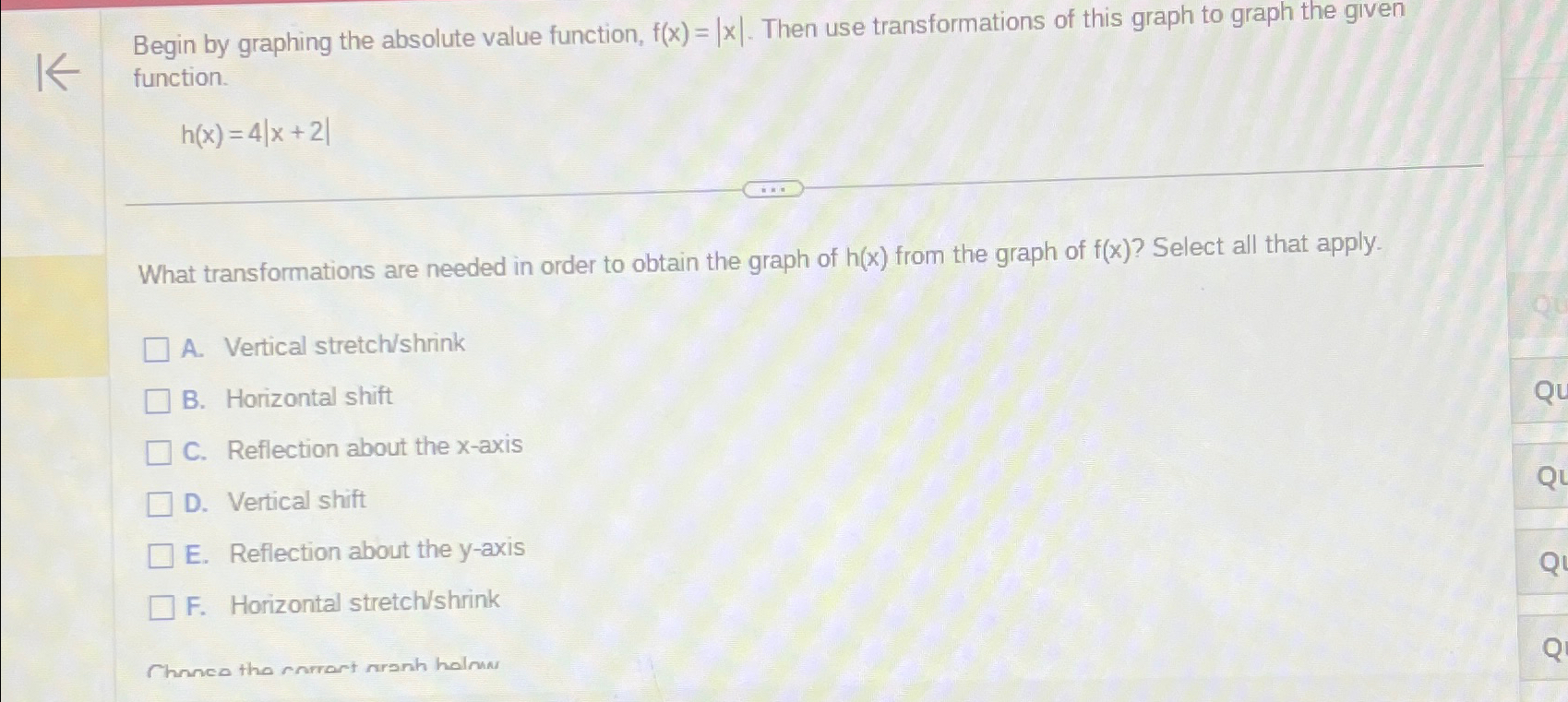 Begin by graphing the absolute value function, | Chegg.com