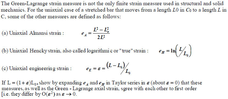 Solved The Green-Lagrange strain measure is not the only | Chegg.com