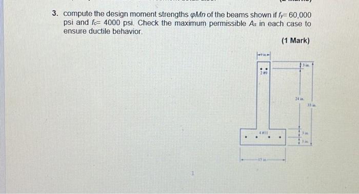 Solved 3. compute the design moment strengths φMn of the | Chegg.com