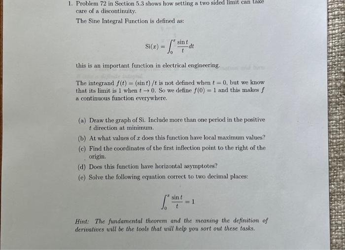Solved 1. Problem 72 in Section 5.3 shows how setting a two | Chegg.com