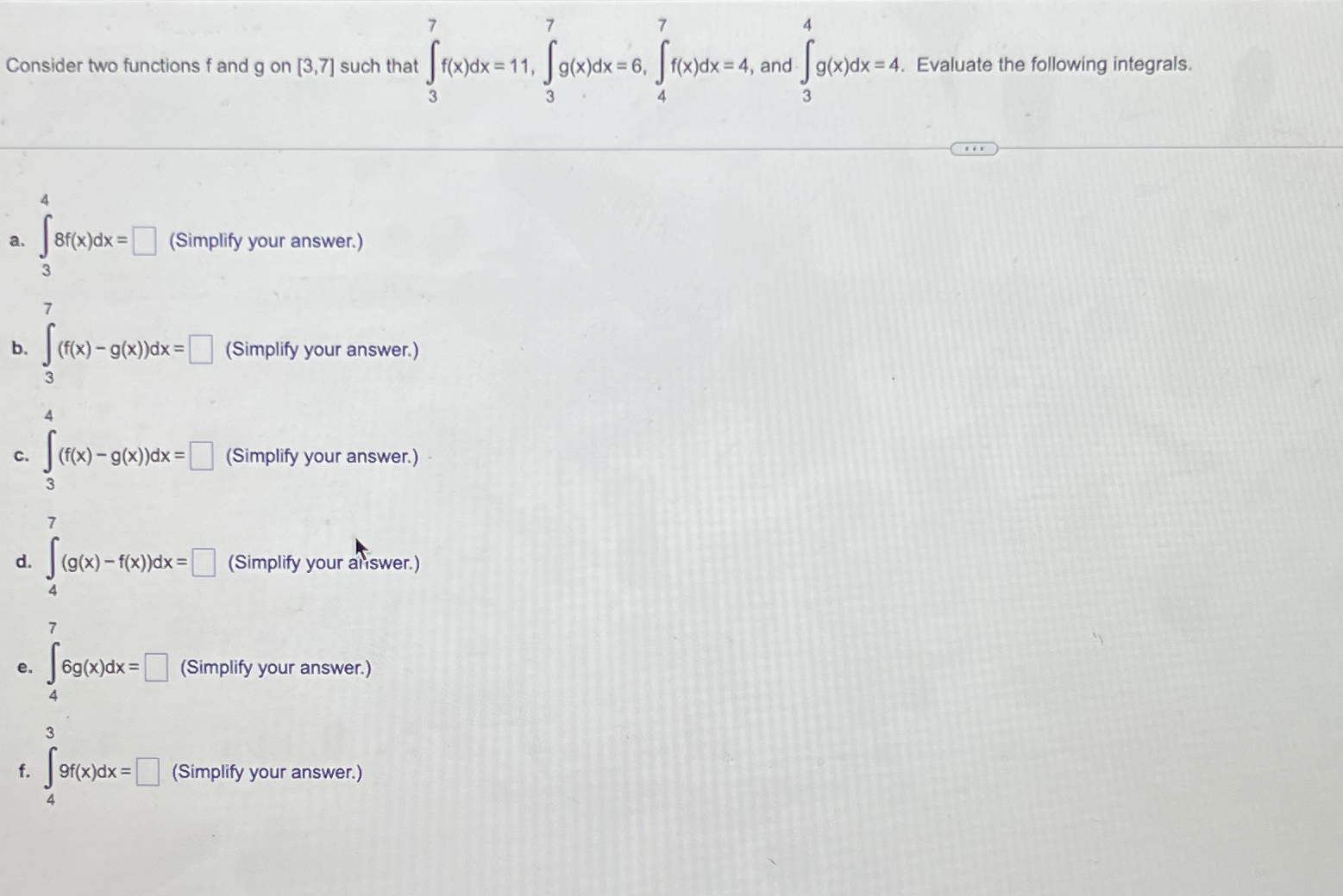 Solved Consider two functions f ﻿and g ﻿on 3,7 ﻿such that | Chegg.com