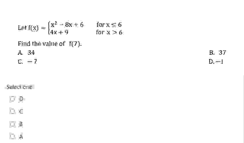 Solved Let f(x)={x2-8x+6 for x≤64x+9 for x>6Find the value | Chegg.com