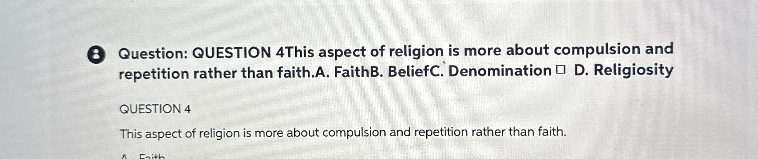Solved (8) ﻿Question: QUESTION 4This aspect of religion is | Chegg.com