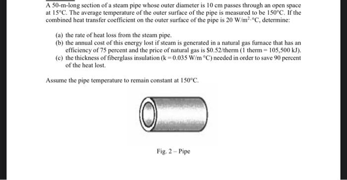 Solved A 50 -m-long section of a steam pipe whose outer | Chegg.com