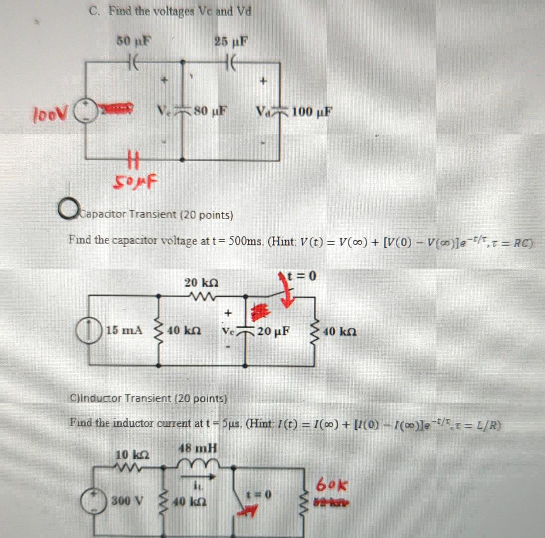 Solved C. Find the voltages Vc and Vd Capacitor Transient ( | Chegg.com
