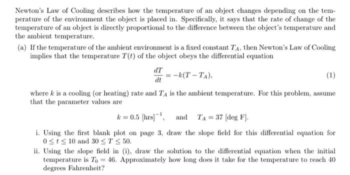 Solved Newton's Law of Cooling describes how the temperature | Chegg.com