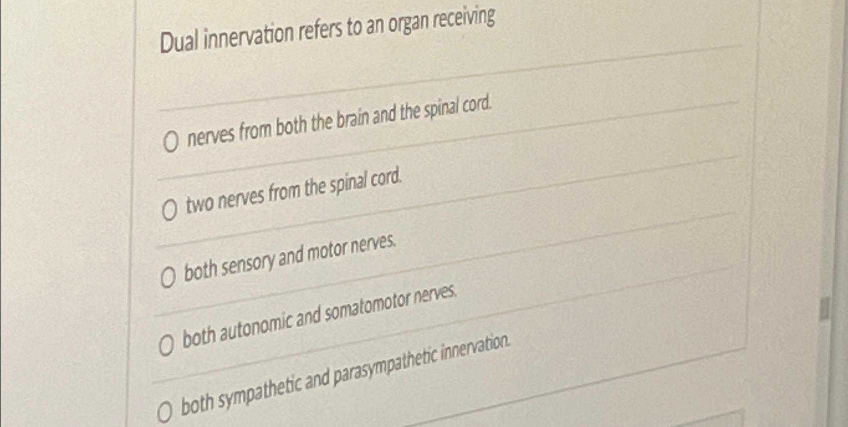 Solved Dual innervation refers to an organ receivingnerves | Chegg.com