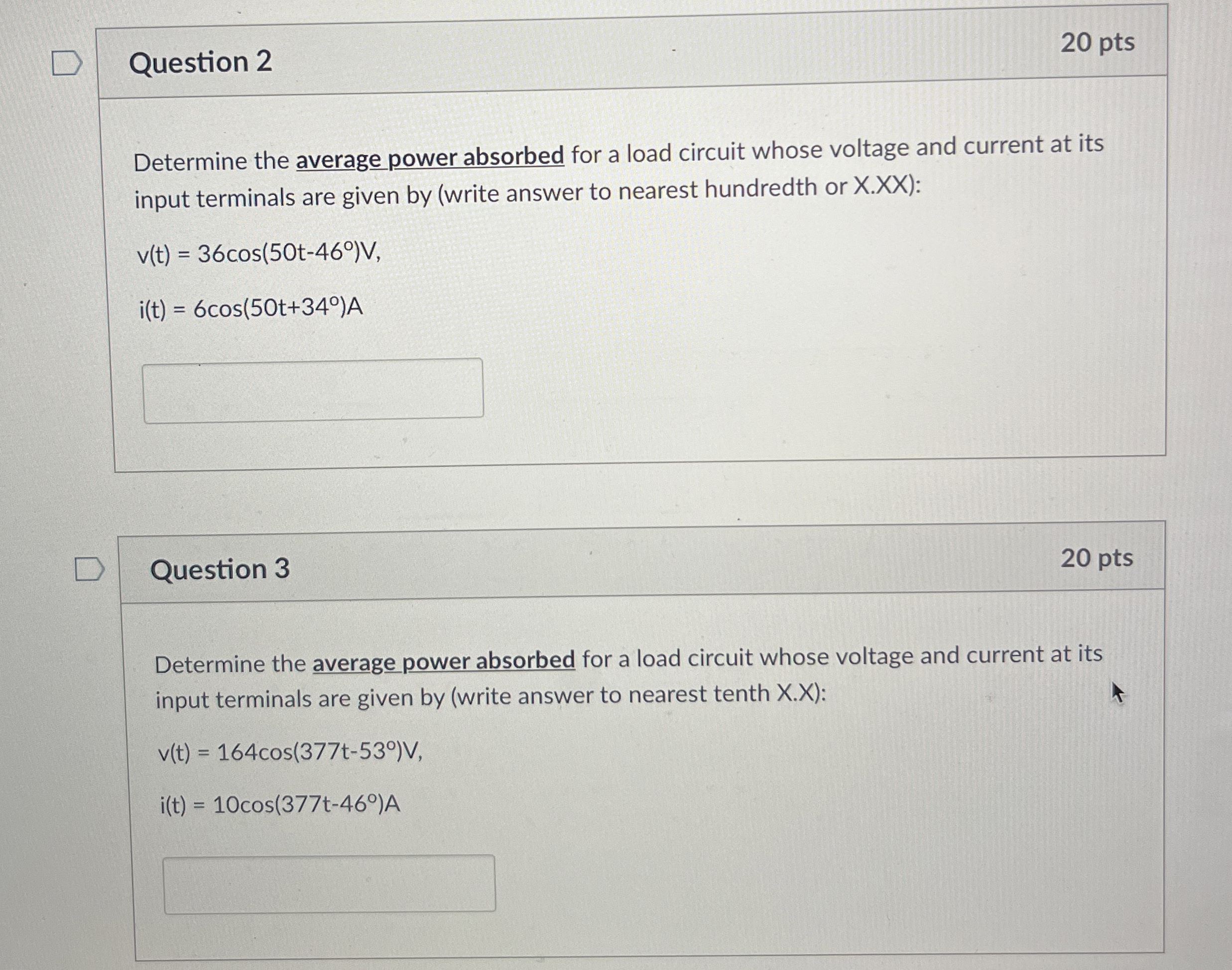 Solved Question 220 ﻿ptsDetermine the average power absorbed | Chegg.com