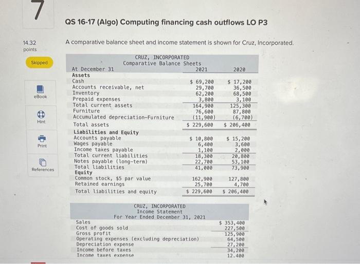 Solved QS 16-17 (Algo) Computing financing cash outflows LO | Chegg.com