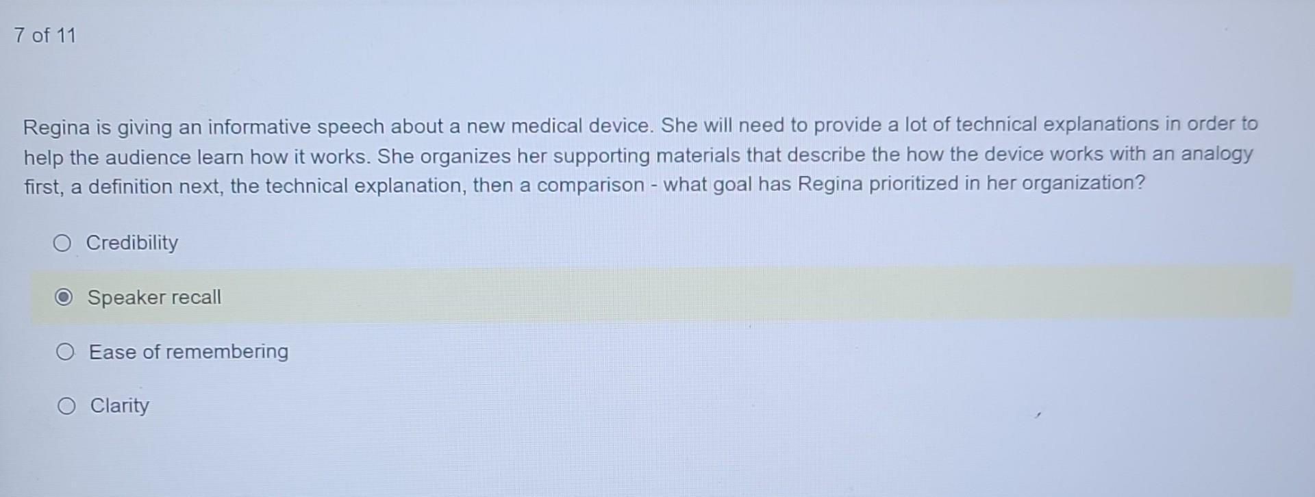 Regina is giving an informative speech about a new | Chegg.com