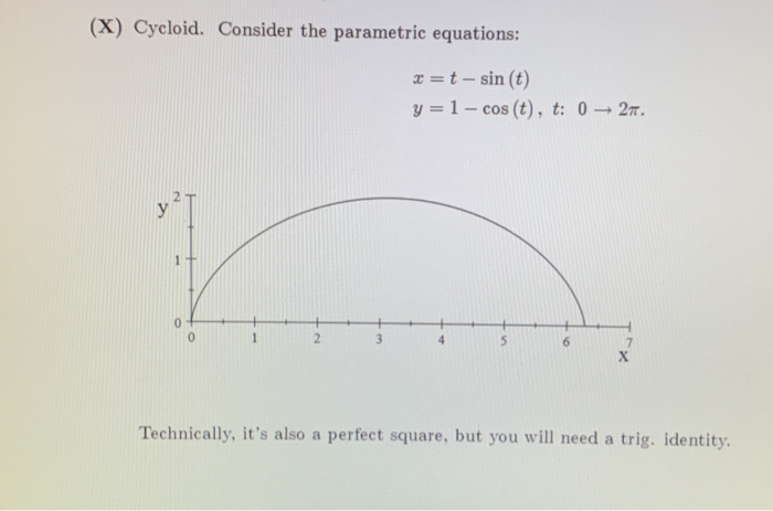Solved (X) Cycloid. Consider the parametric equations: x = t | Chegg.com