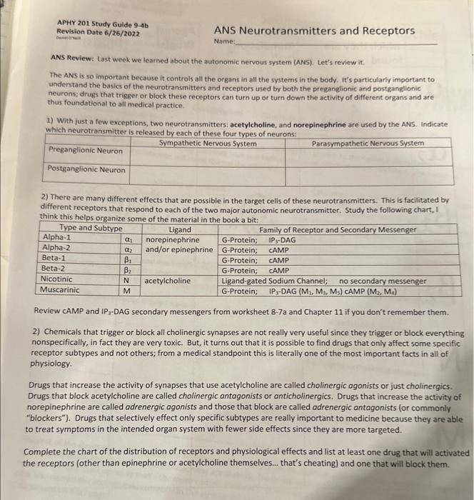 Solved APHY 2 Daniel O'N Cell N Neur α1 α2 B₁ B₂ N M | Chegg.com