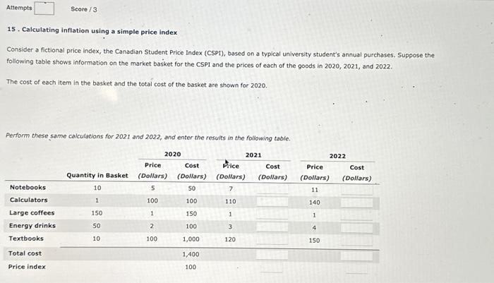 Solved 15. Calculating inflation using a simple price index | Chegg.com