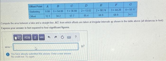 Solved Compute the area between a lake and a straight line | Chegg.com