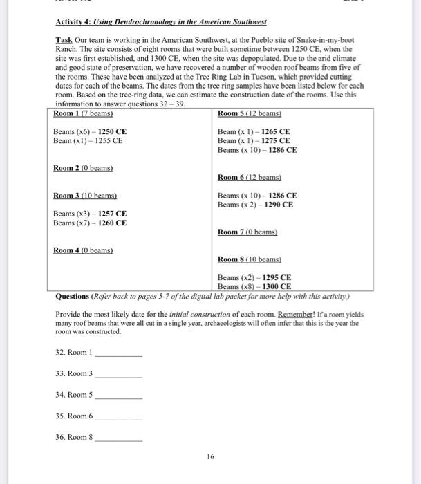 Solved Activity 4 Using Dendrochronology In The American
