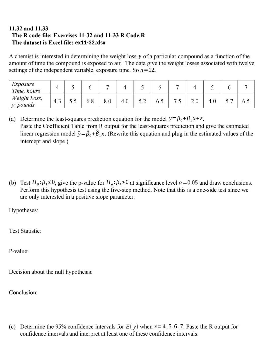 Solved 11.32 and 11.33 The R code file: Exercises 11-32 and | Chegg.com