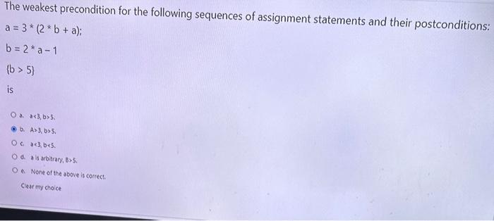 Solved The weakest precondition for the following sequences | Chegg.com