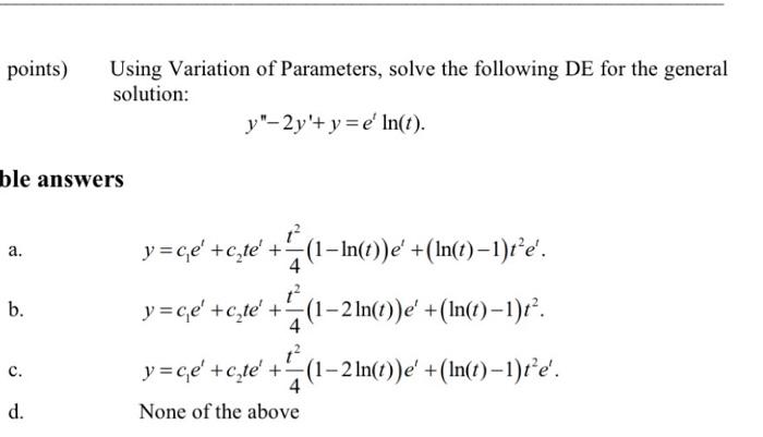Solved points) Using Variation of Parameters, solve the | Chegg.com