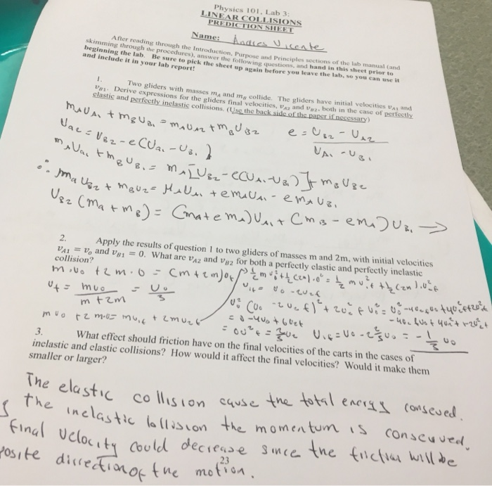 Solved LINEAR COLLISIONS QUESTIONS AND ANALYSIS | Chegg.com