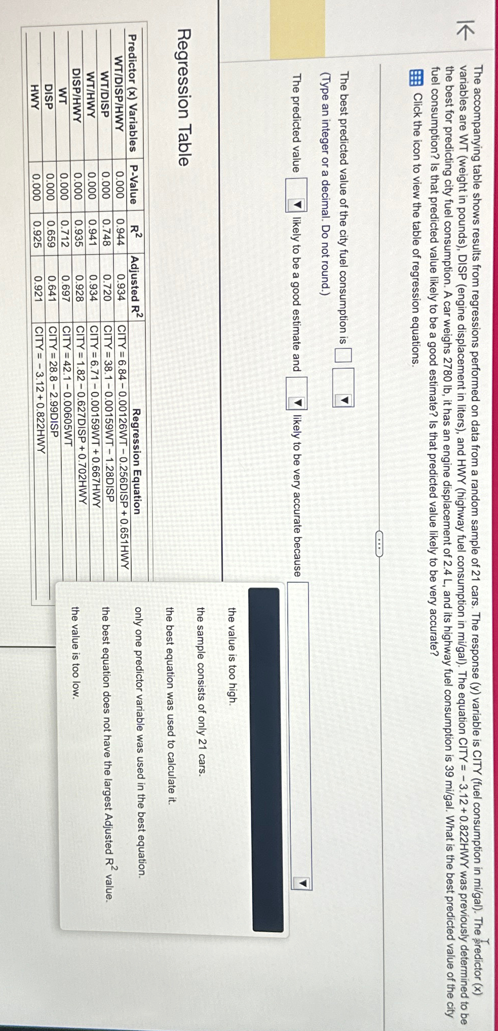 Solved The accompanying table shows results from regressions | Chegg.com