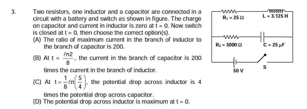 Solved Two resistors, one inductor and a capacitor are | Chegg.com