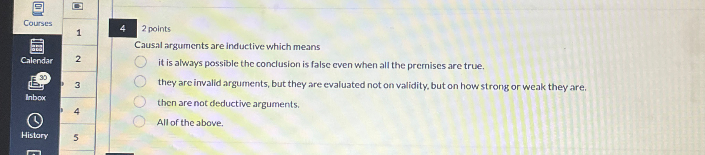 Solved Courses42 ﻿pointsCausal arguments are inductive which | Chegg.com