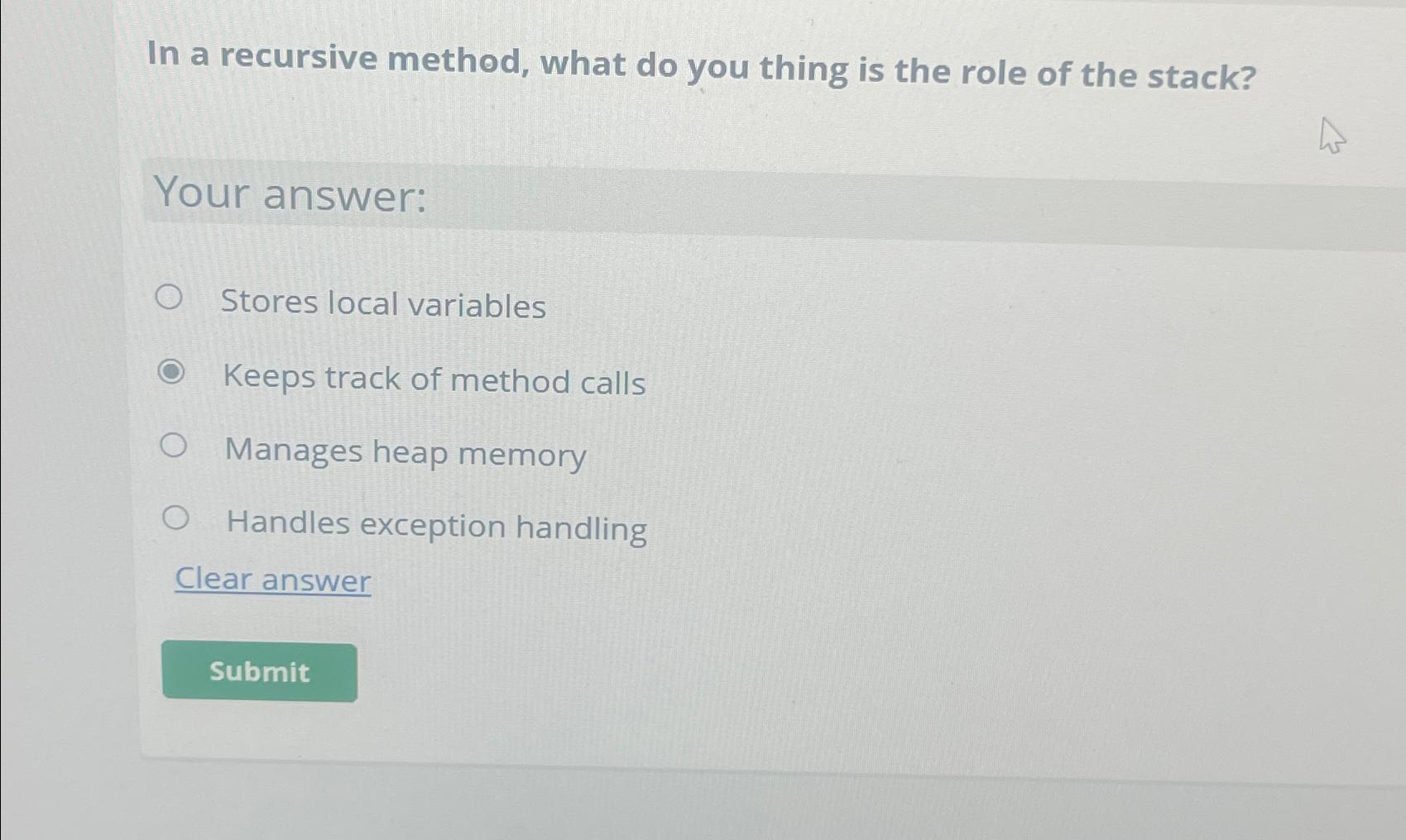 Solved In a recursive method, what do you thing is the role | Chegg.com