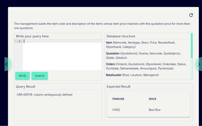 Solved с The management wants the item code and description | Chegg.com