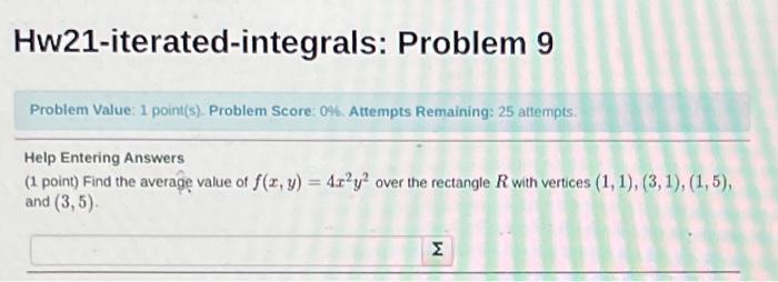 Solved Hw21-iterated-integrals: Problem 9 Problem Value: 1 | Chegg.com