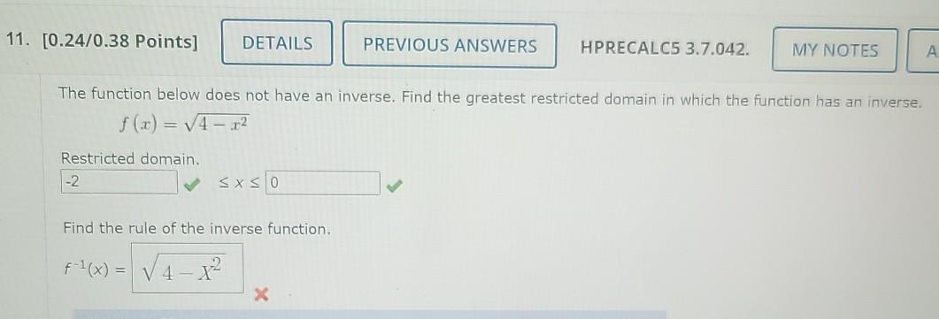 Solved The function below does not have an inverse. Restrict | Chegg.com
