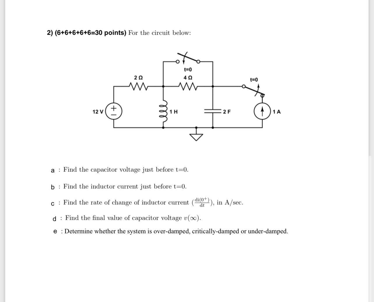 Solved points) ﻿For the circuit below:a : Find the capacitor | Chegg.com