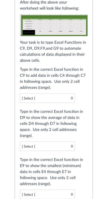 Solved After doing the above your worksheet will look like | Chegg.com