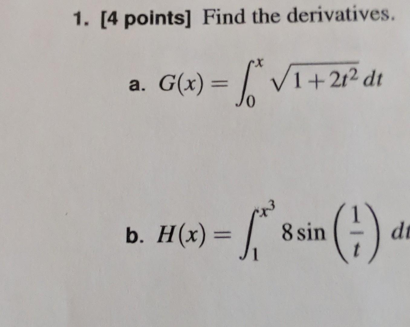 Solved 1. [4 points] Find the derivatives. a. | Chegg.com