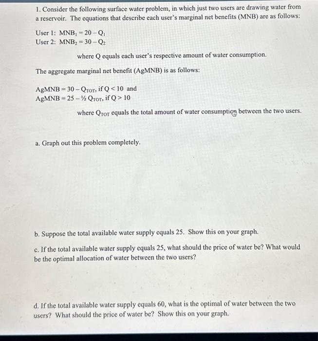 Solved 1. Consider the following surface water problem, in | Chegg.com