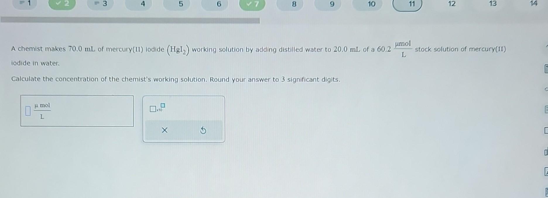 Solved A chemist makes 70.0 mL of mercury(II) lodide (HgI2) | Chegg.com