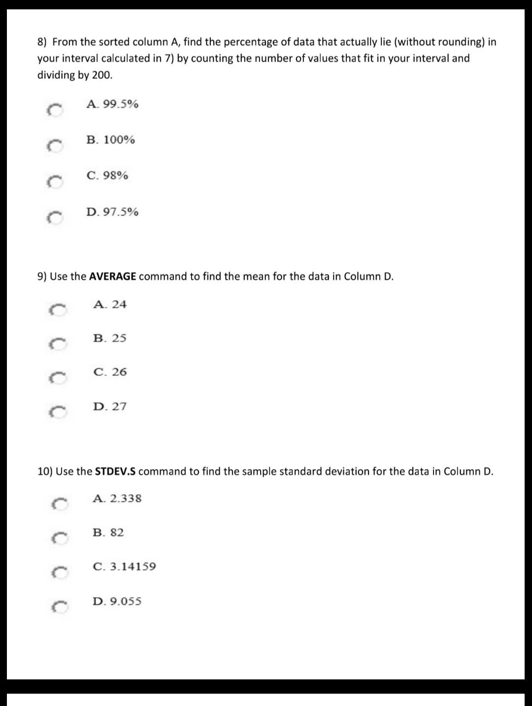 8) From the sorted column A, find the percentage of | Chegg.com