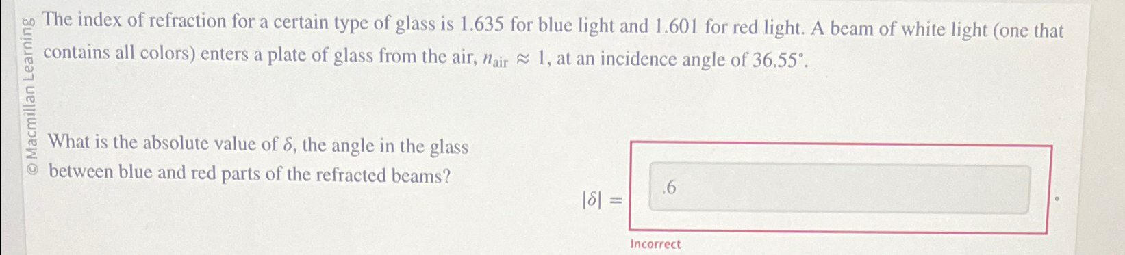 Solved The index of refraction for a certain type of glass | Chegg.com
