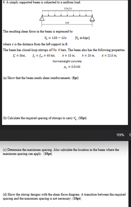 Solved (c) ﻿Determine the maximum spacing. Also calculate | Chegg.com