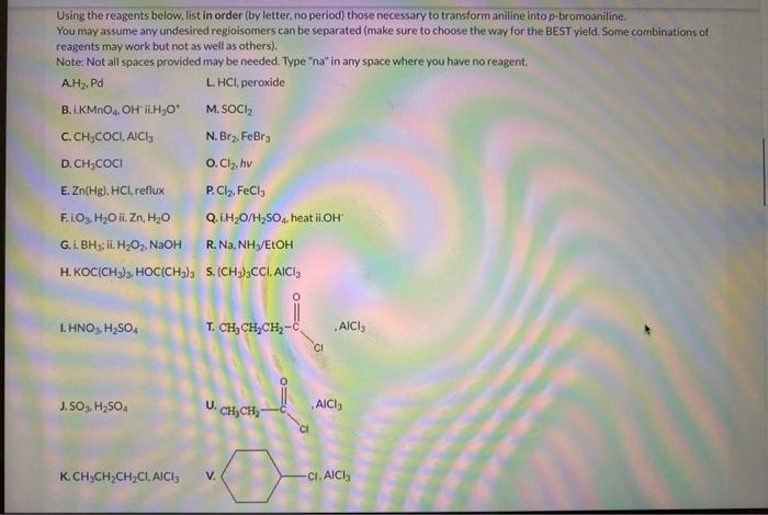 Solved Using the reagents below, list in order (by letter, | Chegg.com