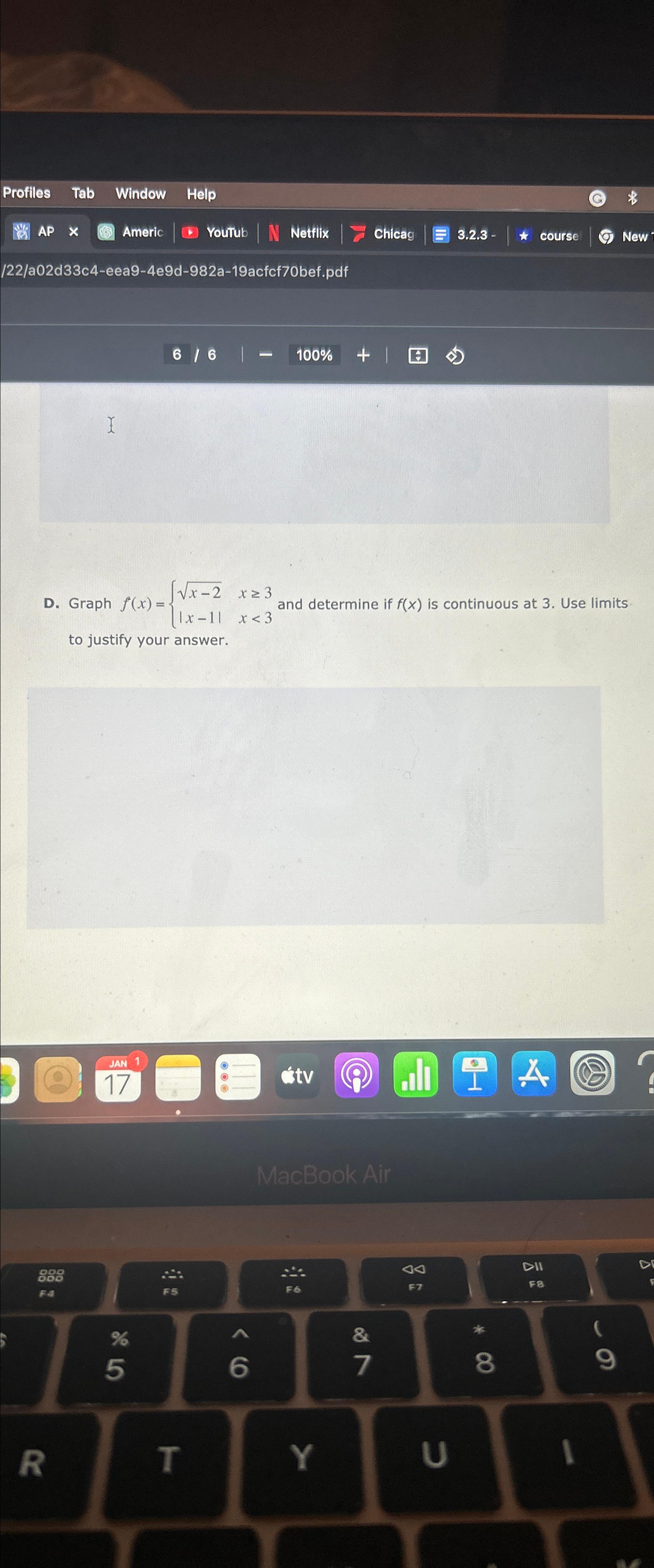Solved lD. ﻿Graph f(x)={x-22,x≥3|x-1|,x