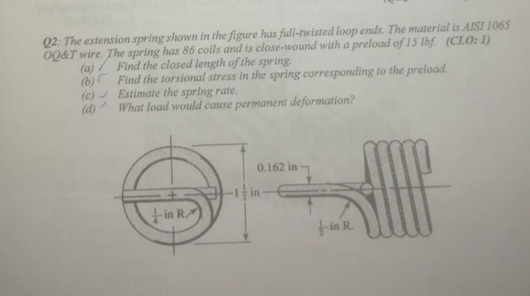 Solved Q2: The extension spring shown in the figure has | Chegg.com