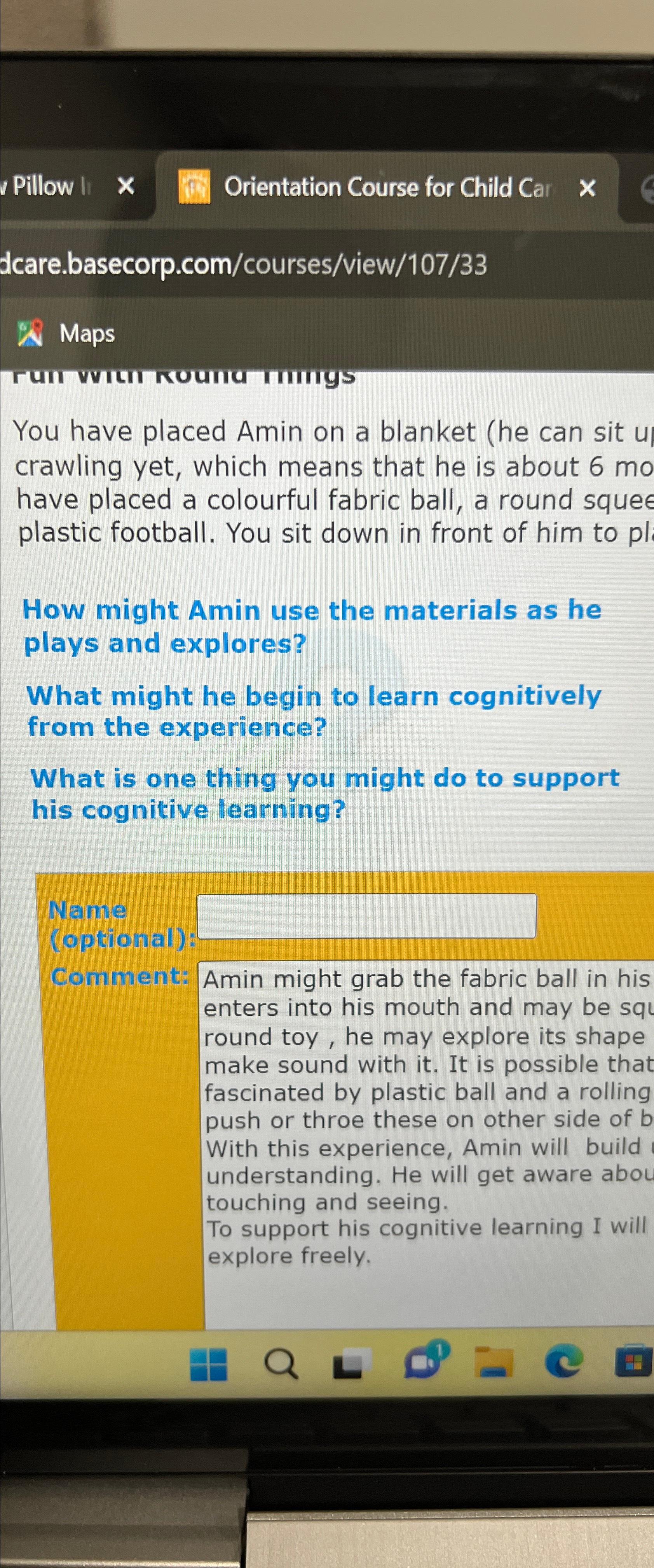 Solved MapsYou have placed Amin on a blanket (he can sit u | Chegg.com