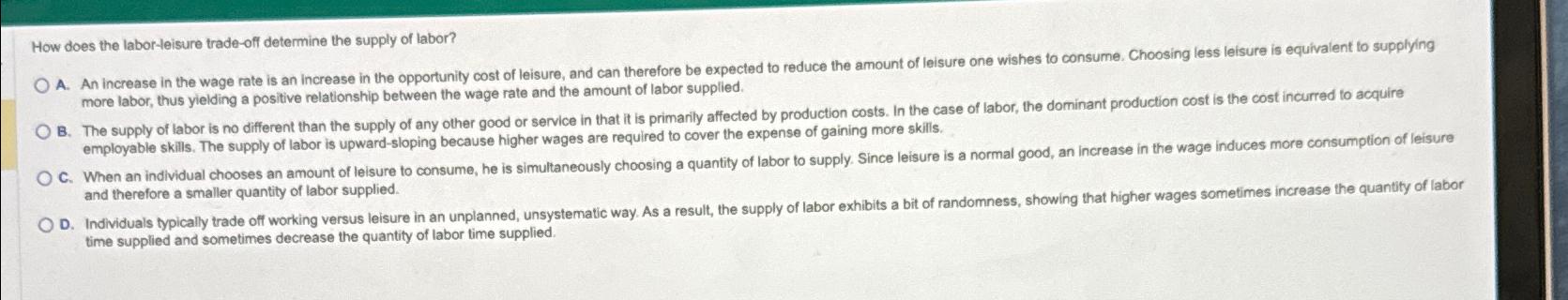 Solved How does the labor-leisure trade-off determine the | Chegg.com