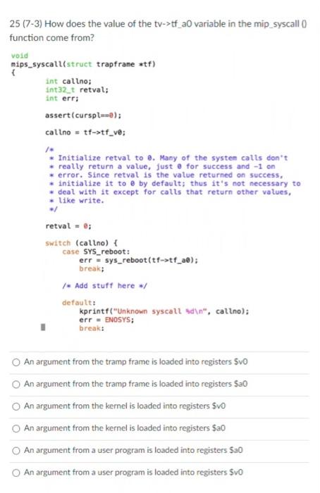 Solved 25(7−3) How does the value of the tv->tf_a0 variable | Chegg.com