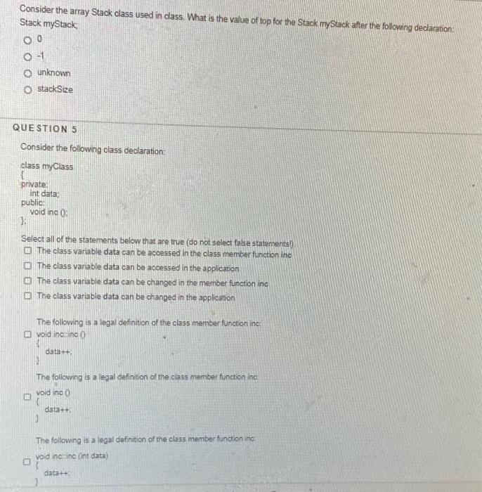 Solved Consider The Array Stack Class Used In Dass What Is 1226