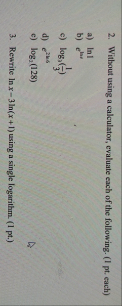 Solved Without using a calculator, evaluate each of the | Chegg.com