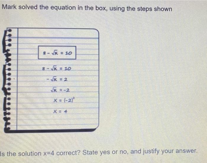 Solved Mark solved the equation in the box, using the steps | Chegg.com