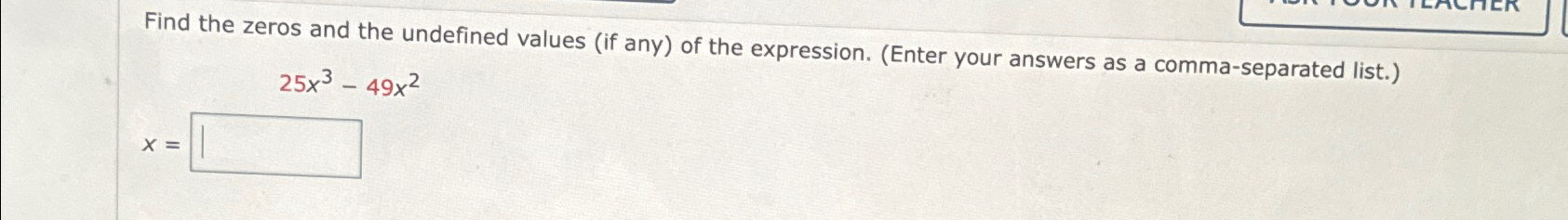 Solved Find the zeros and the undefined values (if any) ﻿of | Chegg.com